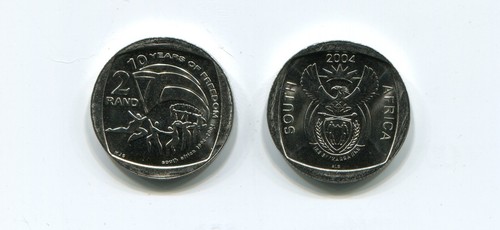 South Africa 10 Years of Freedom R2 Coin 2004 2 Rand ANC Nelson Mandela ...