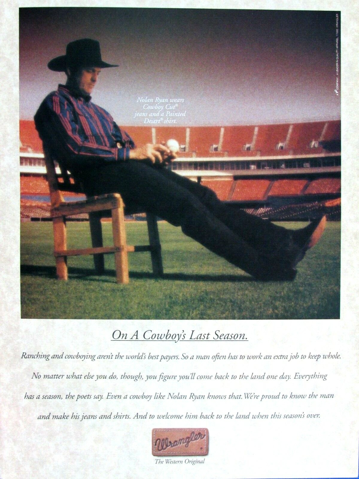 Nolan Ryan Vintage Wrangler Cowboys Last Stand Original 1993 Print Ad 8 ...