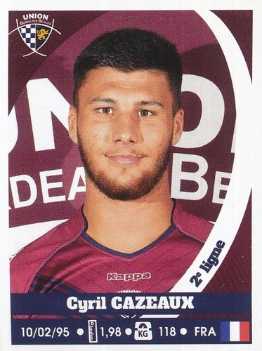 053 CYRIL CAZEAUX # UNION BORDEAUX-BEGLES TOP 14 STICKER PANINI RUGBY ...
