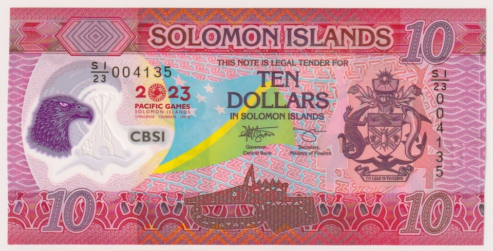 Solomon Islands 10 Dollars 2023 P-39 UNC Polymer Banknote 17th Pacific ...