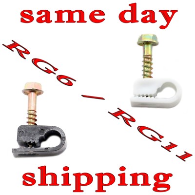 Coax Cable Flex Screw Clips BLACK or WHITE Coaxial RG6 RG59 RG7 RG11 ...