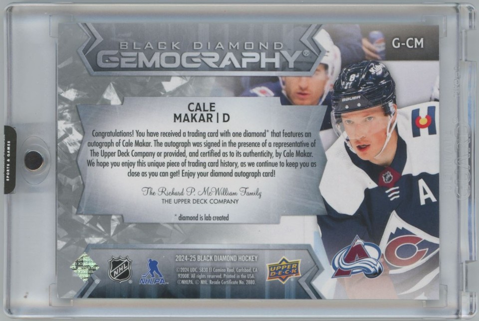 2024-25 Upper Deck Black Diamond Gemography Auto Cale Makar Auto 12/25 ...