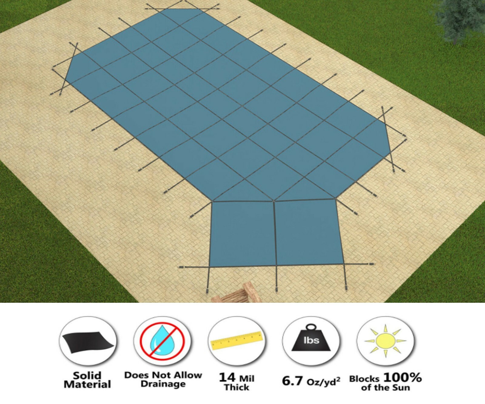 GLI Grecian HyperLite Solid Swimming Pool Safety Cover w/ Right Step w ...