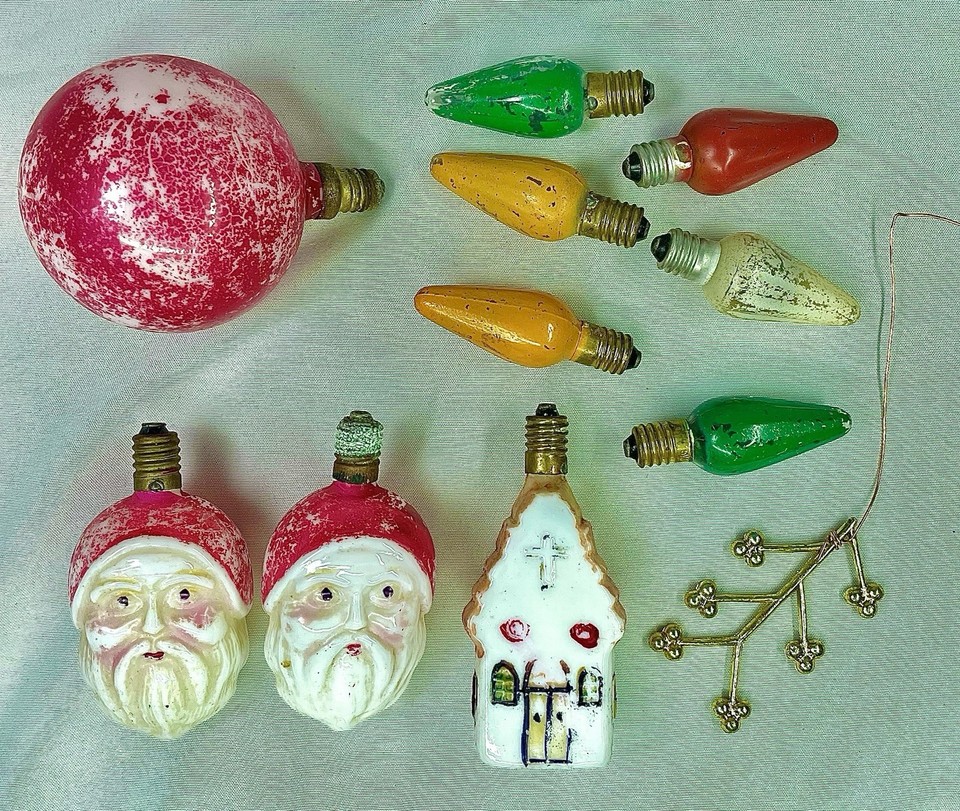 Vintage Christmas Lights glass figural string light bulbs Santa, Church ...