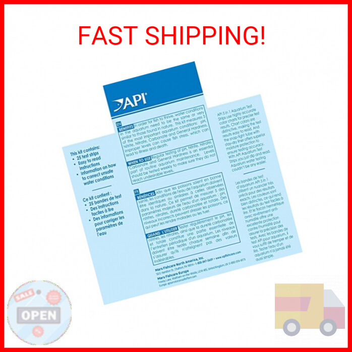 API 5-in-1 Test Strips Freshwater and Saltwater Aquarium Test Strips 25 ...