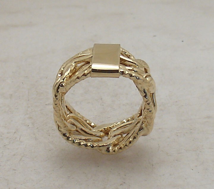 Size 8 Wide Diamond Cut Corinthian Link Curb Ring Real 14K Yellow Gold ...