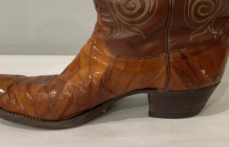 Justin 8207 Men’s Sz 11.5B Western Cowboy Boots Exotic Eel Skin Brown ...