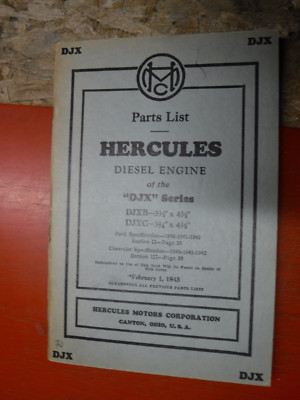 1943 HERCULES DIESEL ENGINE DJX SERIES ORIGINAL FACTORY PARTS LIST | eBay