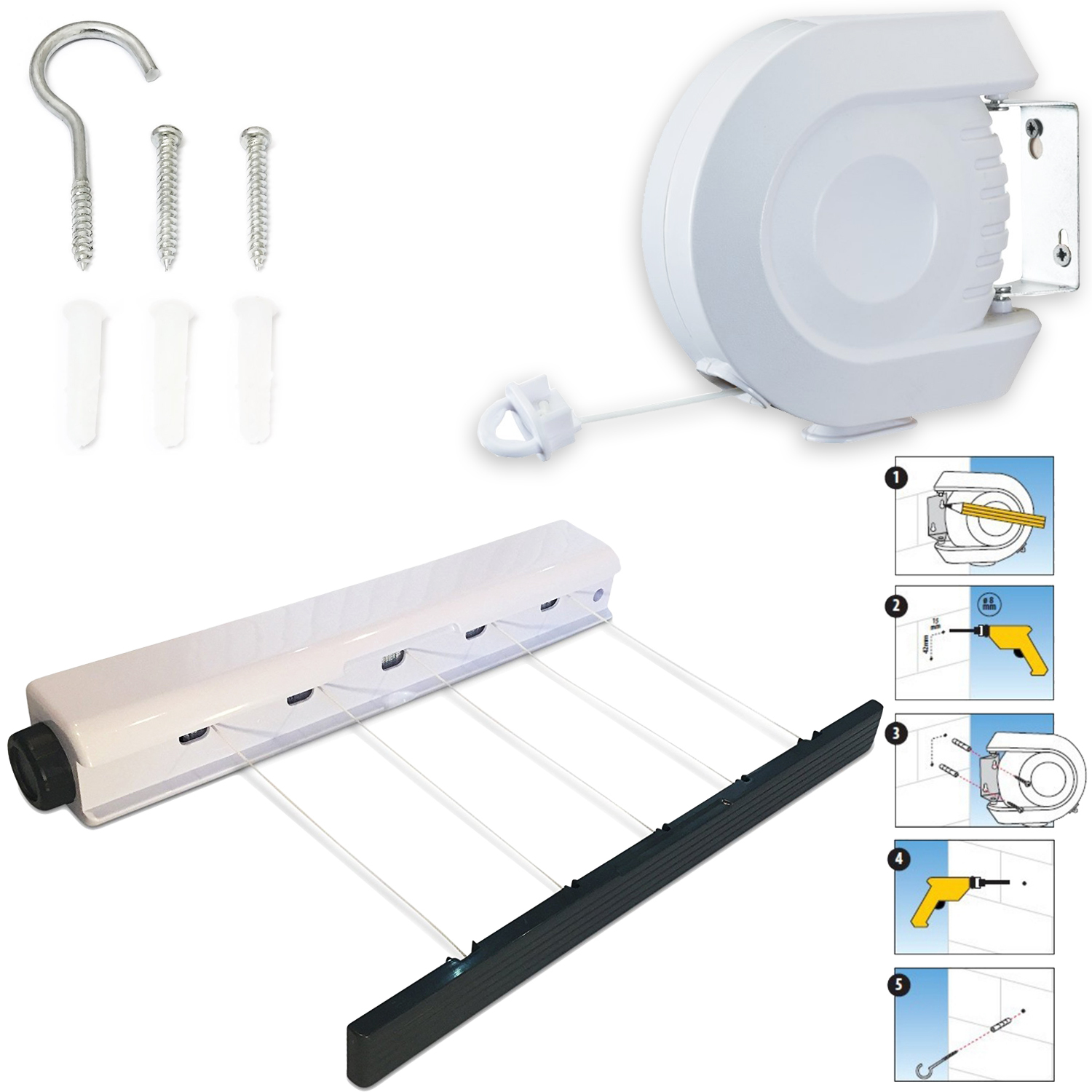 12-30m Retractable Washing Line Wall Mounted Heavy Duty Clothes Dryer ...