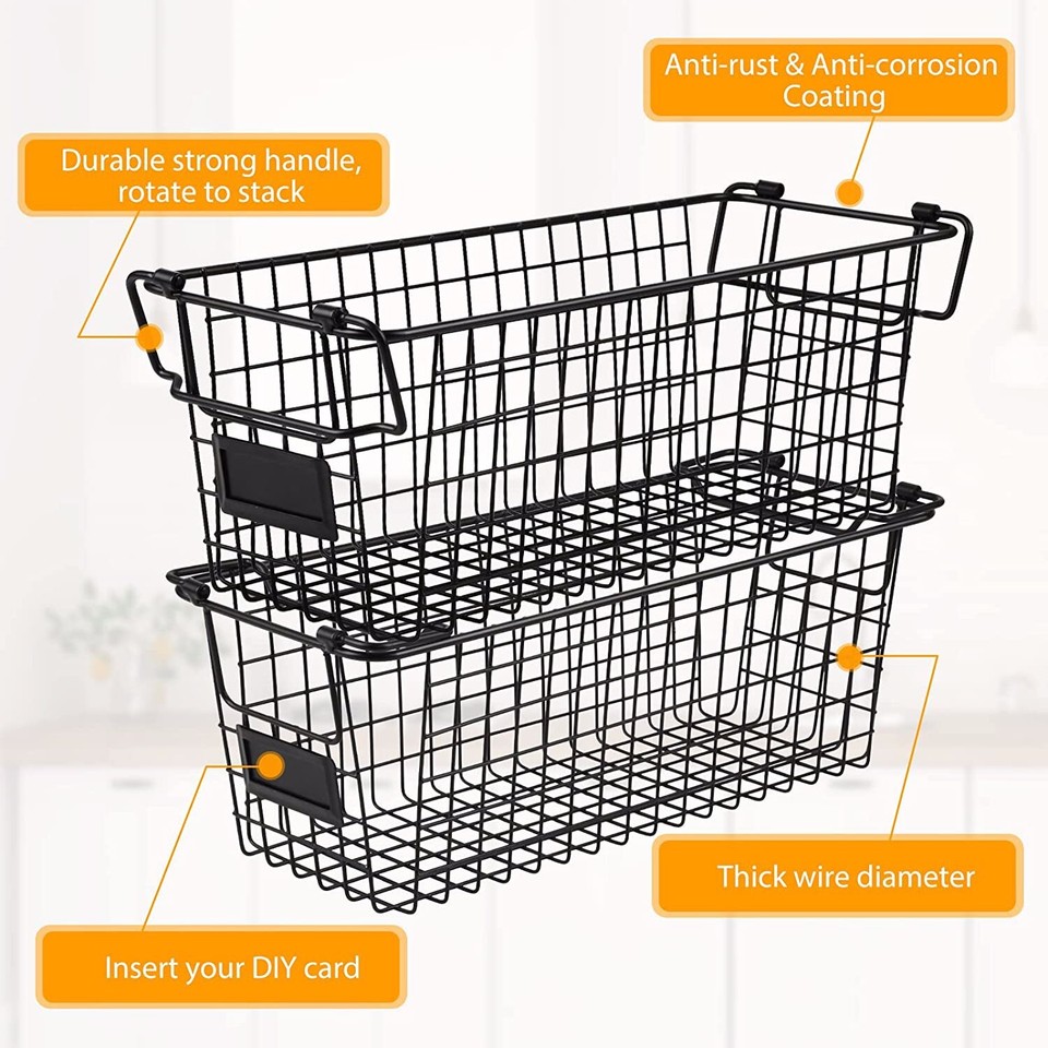 Brand New -- Stackable Wire Basket Storage Shelf Organizer with Handles ...