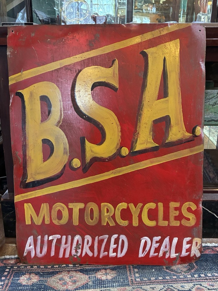 💥Early B.S.A. MOTORCYCLES Authorized Dealer Sign ADVERTISING Hand ...