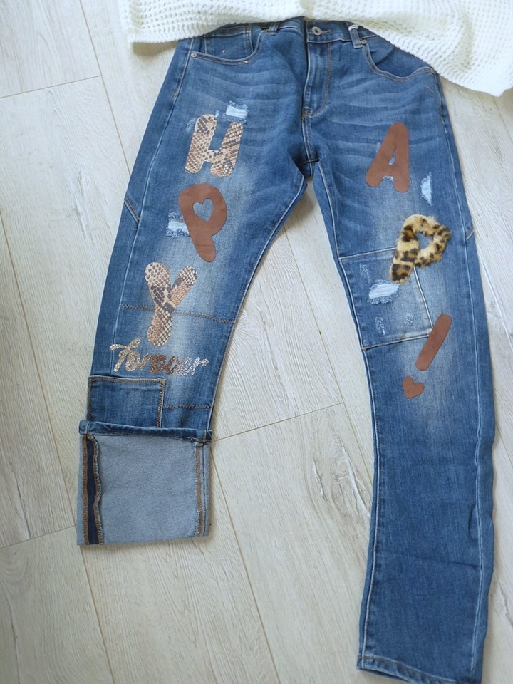M coole Jeans Hose destroyed Leo snake Patches zum umschlagen | eBay.de