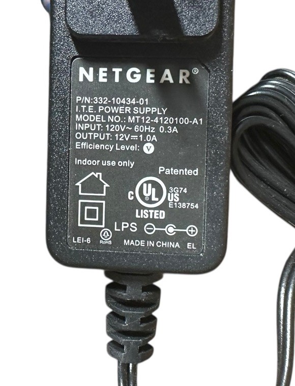 Netgear Power Supply AC / DC Adapter Model MT12-4120100-A1 12V 1 amp ...