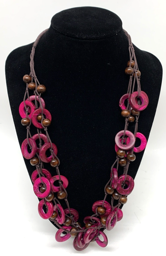 Paparazzi Wood Bead Necklace Pink Coconut Wood Rings Statement Jewelry ...