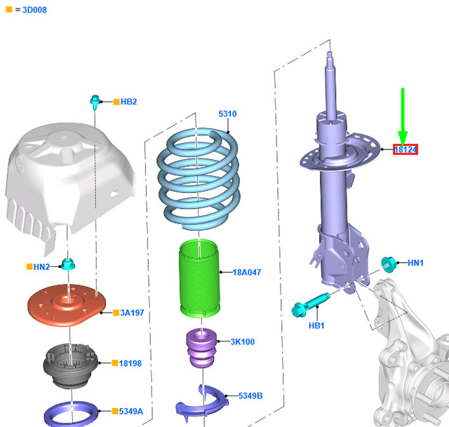 Genuine Ford S-max Galaxy O/s Front Shock Absorber Lmnopqrstuvwxy 2015 ...