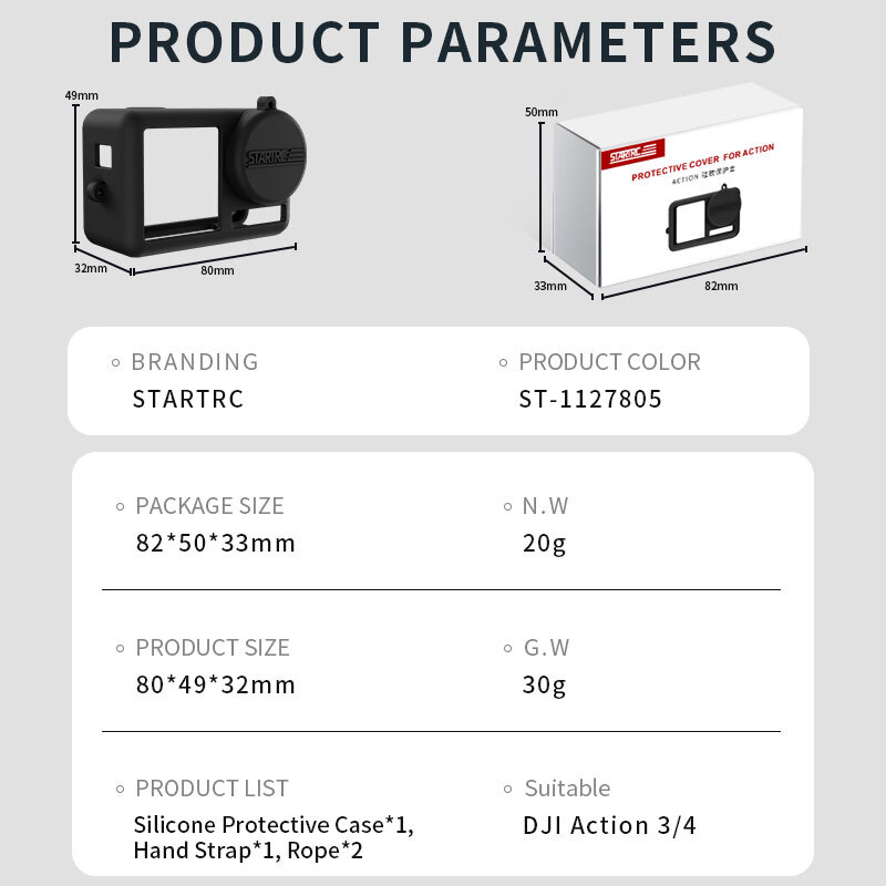 Sports Camera Dust Cover Silicone Protective Case w/Hand Strap for DJI ...