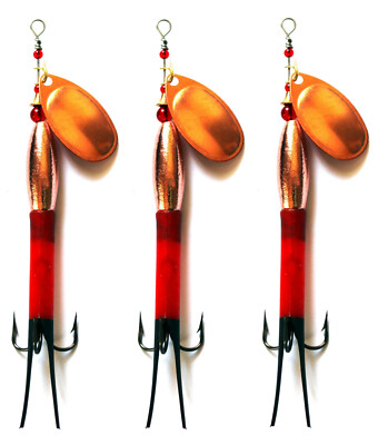 3 Red Black Tail Bullet Flying C Spinners Salmon Trout Bass Steelhead ...