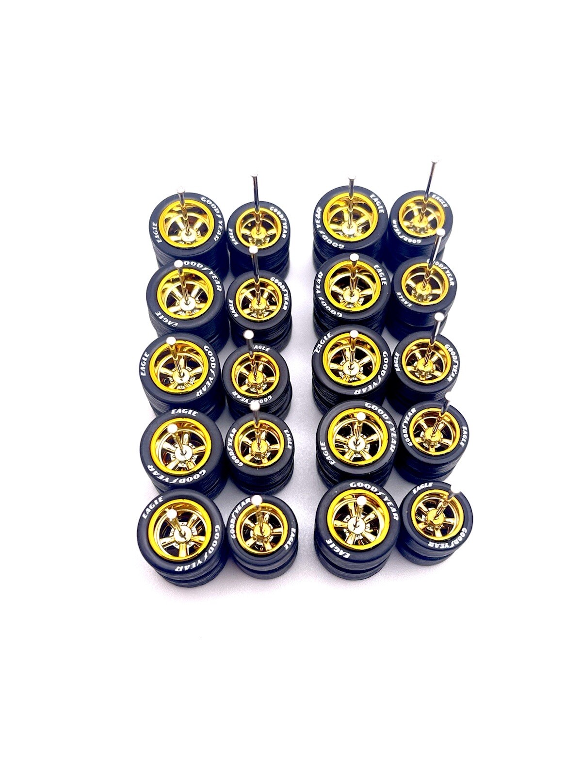 10x Gold Electro Cragar 11/13mm Wheel w/ Lettered Rubber Tire for 1/64 ...