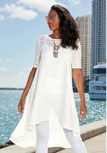 Size M Ashro White Eila Tunic Blouse Vacation Party Date Night Top NEW ...