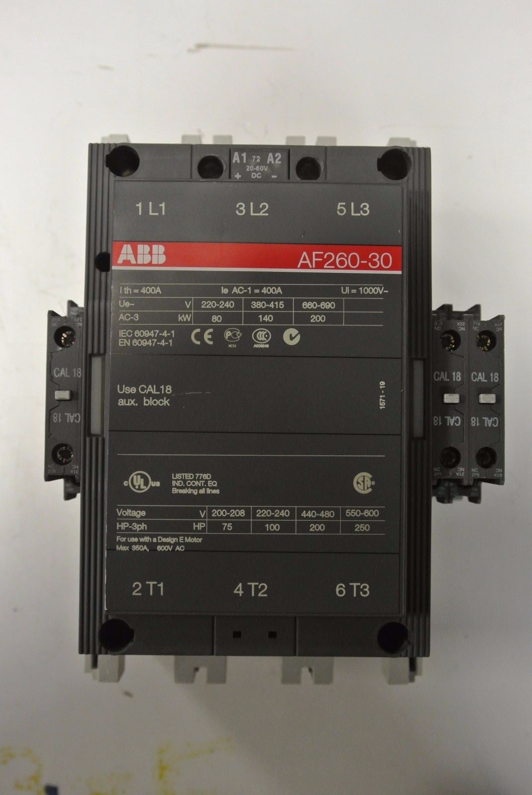 ABB Contactor Af260-30 20-60vdc Coil 350a 600v for sale online | eBay
