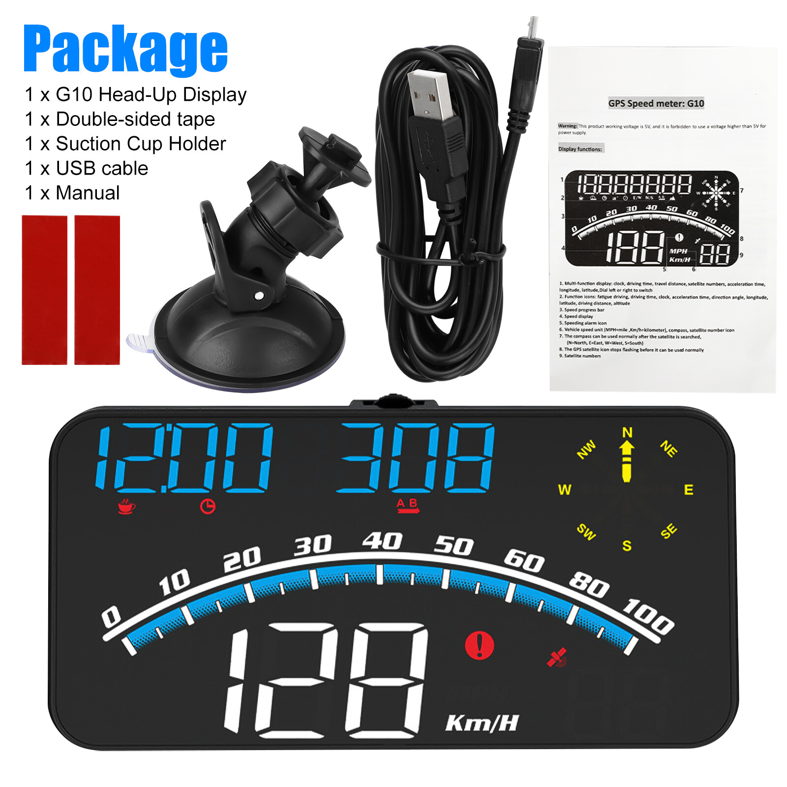 Universal Digital Speedometer GPS Car HUD Head Up Display MPH Overspeed ...
