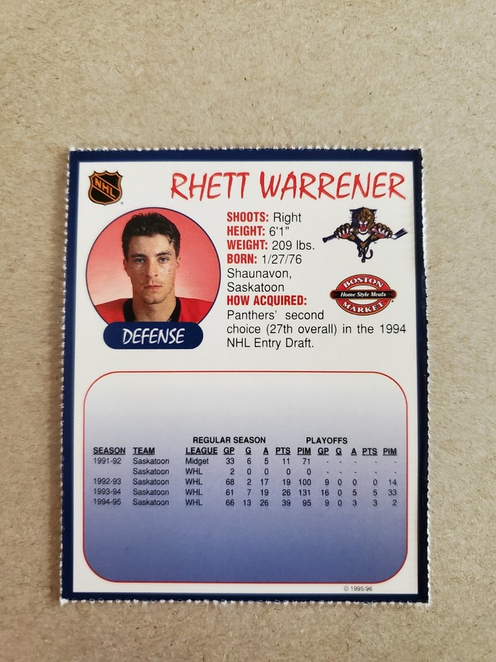 1995-96 Florida Panthers Boston Market Rhett Warrener | eBay
