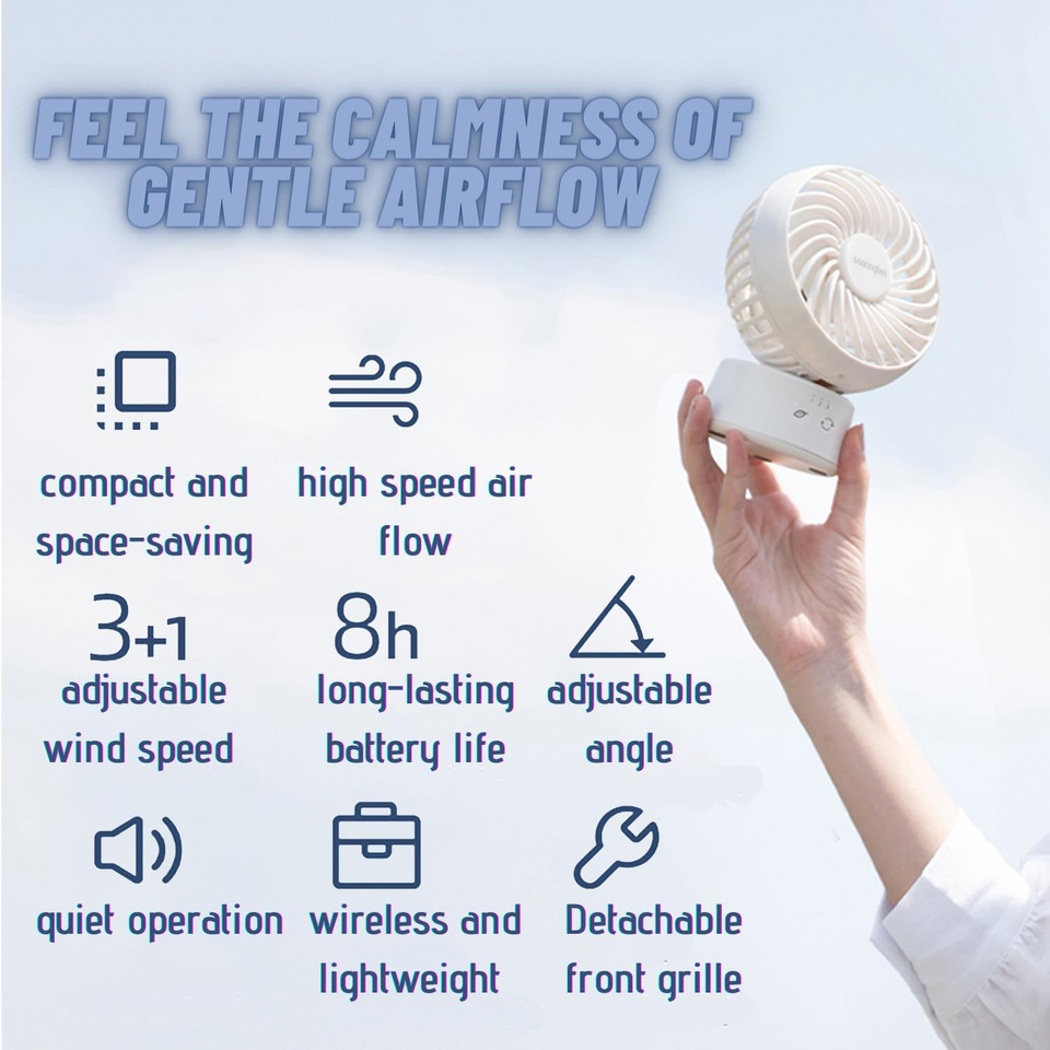 Portable Handheld Table Fan Small Oscillating Fans Rechargeable 3.5 ...