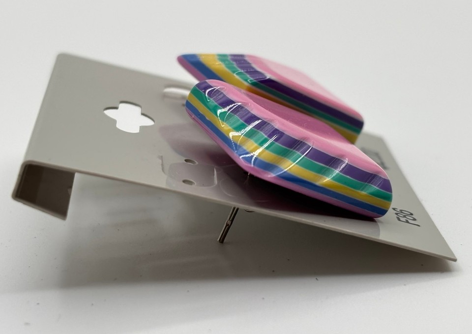 Vintage 1980s Pink Rainbow Stud Earrings Square Kitsch Costume Jewelry ...