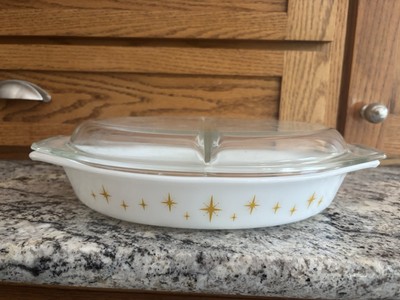 Pyrex Constellation Yellow Atomic Starburst 1-1/2Qt Divide Casserole ...
