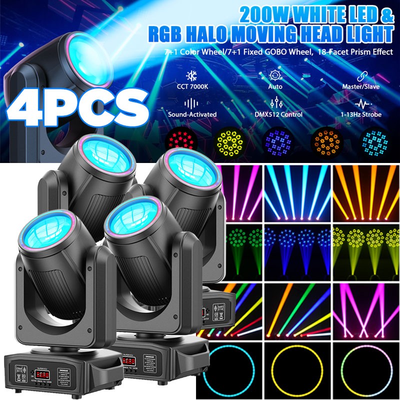 18Prism 200W Moving Head Stage Light RGBW Beam Gobo DMX Club DJ Party ...