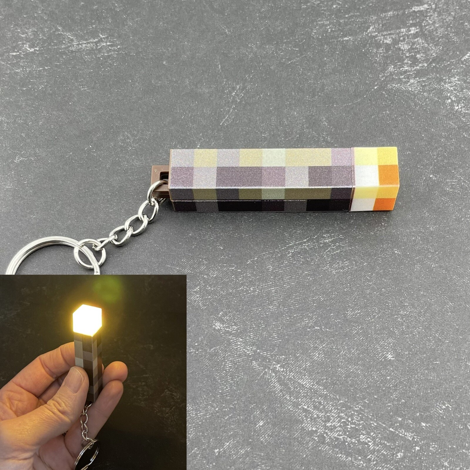 Minecraft Torch Led Light Up Keychain 2.5”