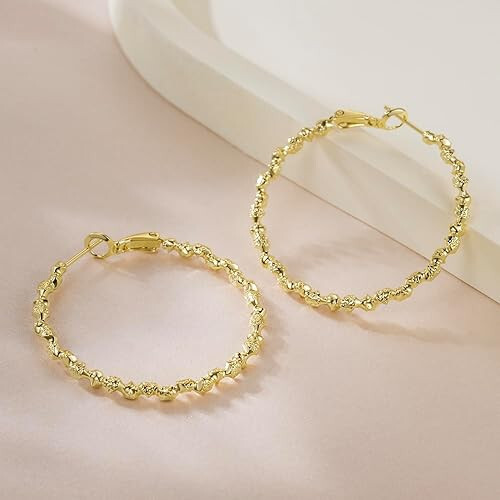 Italian 14K Gold Hoops Earrings Twisted Solid Large Women 40mm X 3mm | eBay