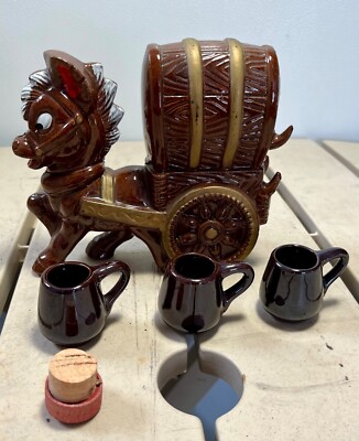 VINTAGE DONKEY WITH CART DECANTER BARWARE SET -3 CUPS | eBay Australia