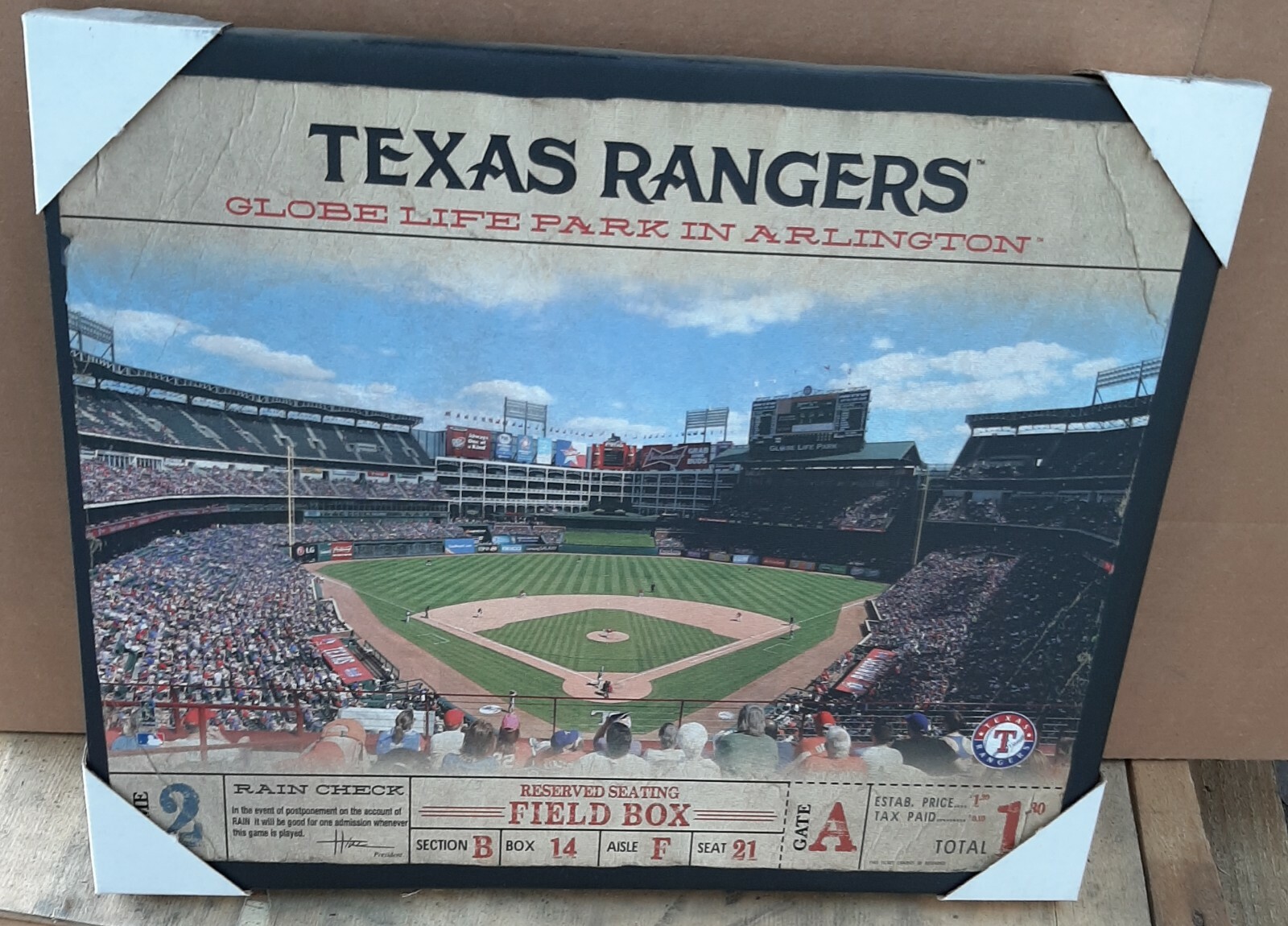 MLB TEXAS RANGER STADIUM PASS "MAN CAVE"CANVAS SPORTS ART VINTAGE LOOK ...