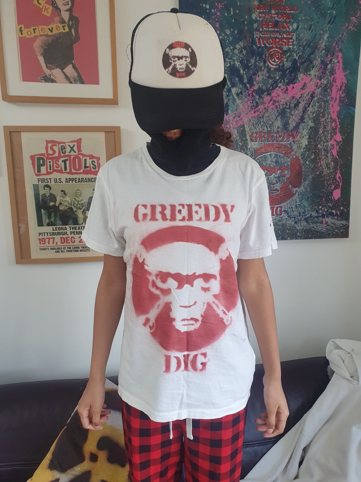 GREEDY DIG T-SHIRT Size S. 1 off design, HAND MADE UNIQUE ARTWORK. Punk ...