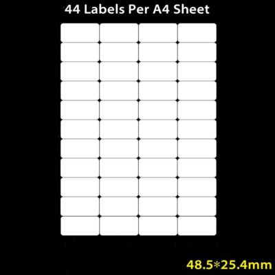 100 Sheets of A4 Label 44 Labels Per Sheet Size 48.5 x 25.4m Inkjet ...