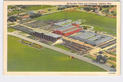 PPC Postcard NE Nebraska Omaha Ak-Sar-Ben Field And Coliseum Birds Eye ...