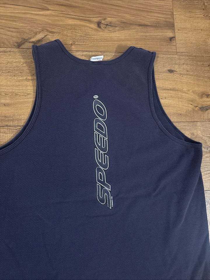 VTG 1998 Speedo Tank Top Spell-out Logo Navy Beach Pool USA - Men’s L ...