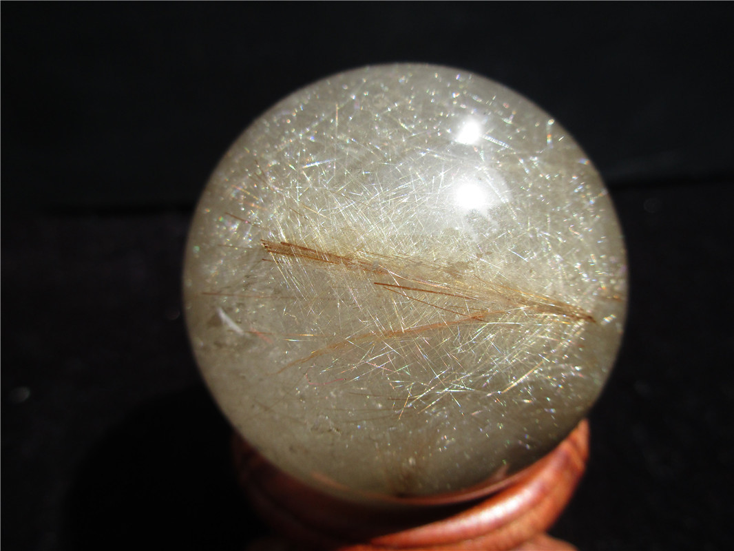 40mm RUTILATED QUARTZ SPHERE PLATINUM RUTILE CRYSTAL BALL BRAZIL+ base ...