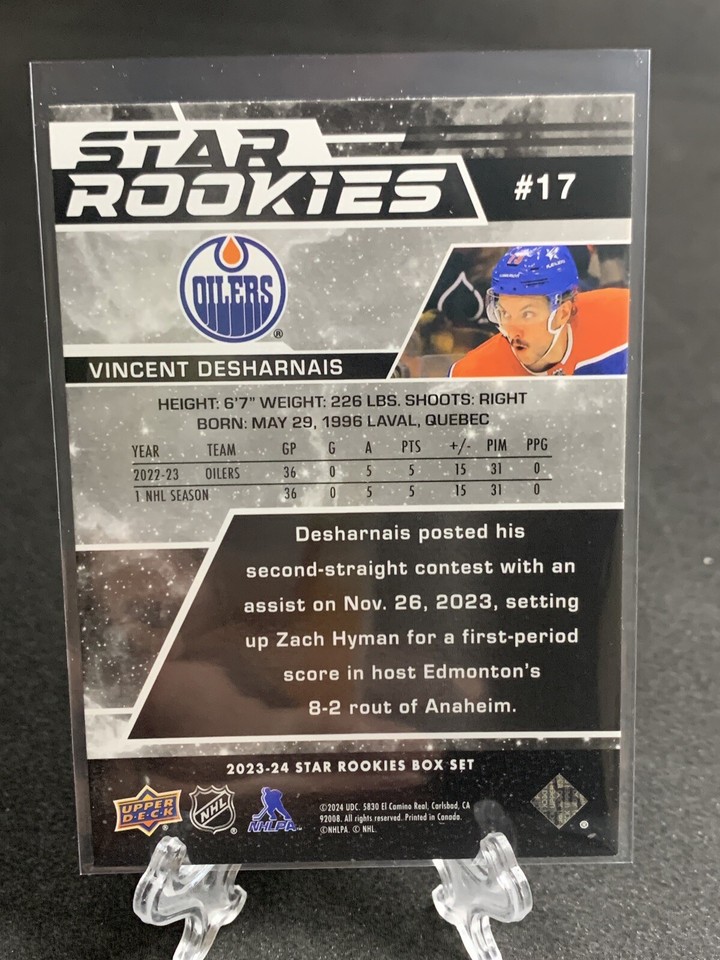 2023-24 Upper Deck Star Rookies Vincent Desharnais RC #17 Edmonton ...