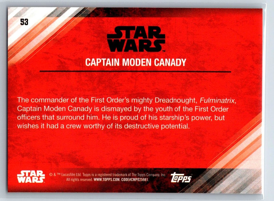 2017 Topps Star Wars: The Last Jedi Captain Moden Canady Green Parallel ...