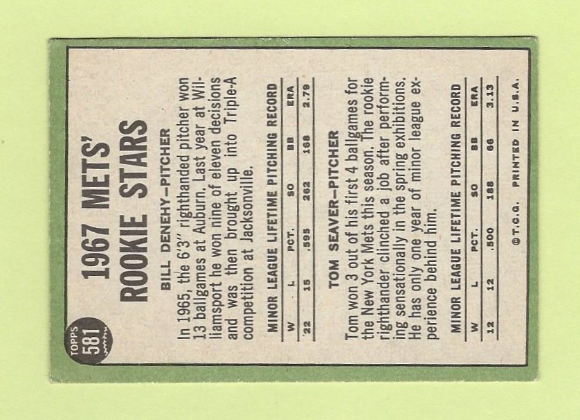 1967 Topps #581 TOM SEAVER Rookie Card HIGH # Number SP New York Mets ...