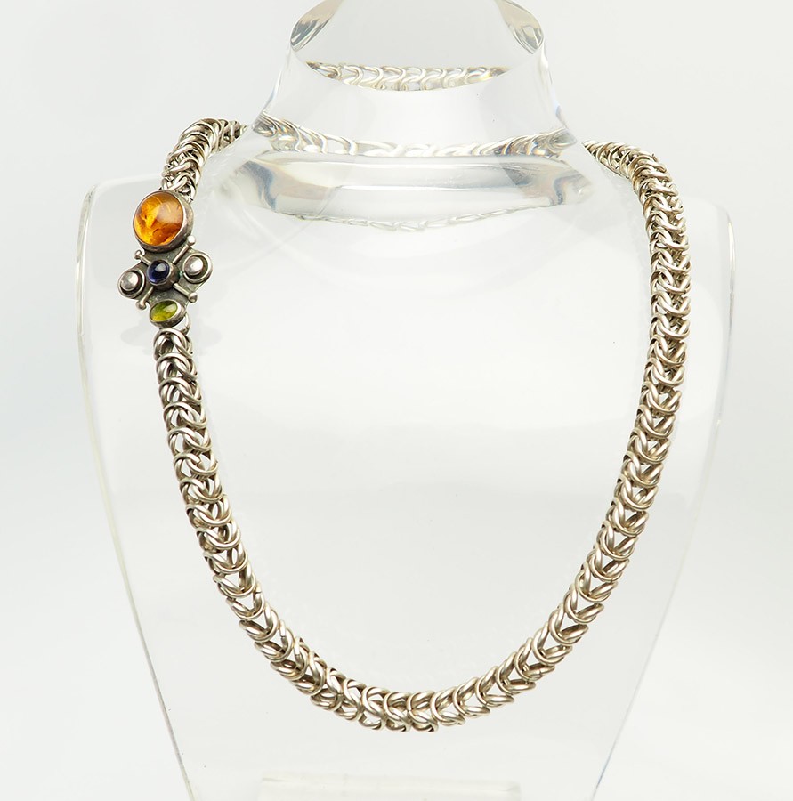 Vintage thick woven chain modern sterling silver ambe… - Gem