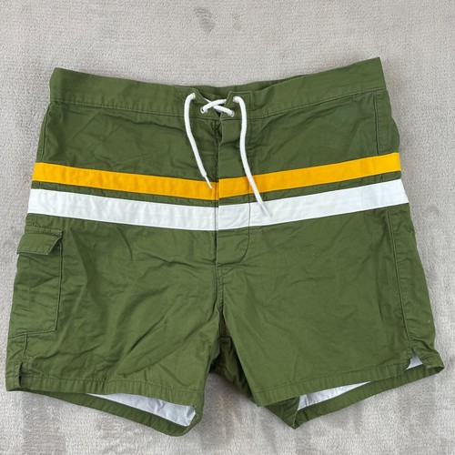 YELLOW RAT Trunks Men 31 Green Dual Stripes Button Fly USA Made Swim ...