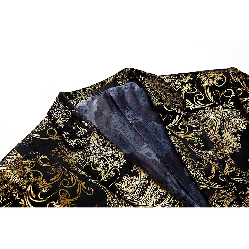 Men Formal Velvet Gold Foil Print Suit Coat Blazer Dress Jacket Prom ...