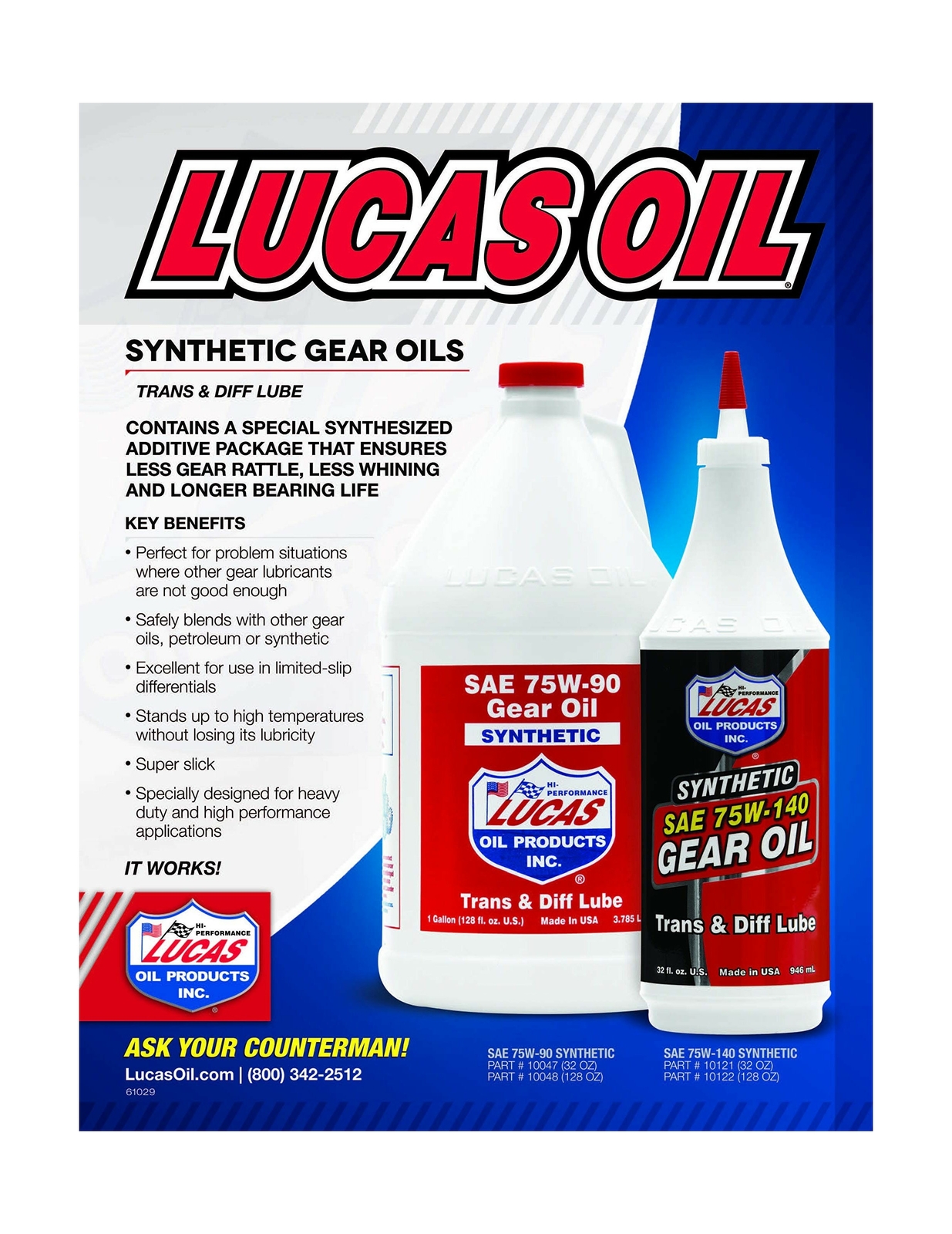 Lucas Gear Oil 10048 SAE 75W-90 Synthetic Transmission Differential ...