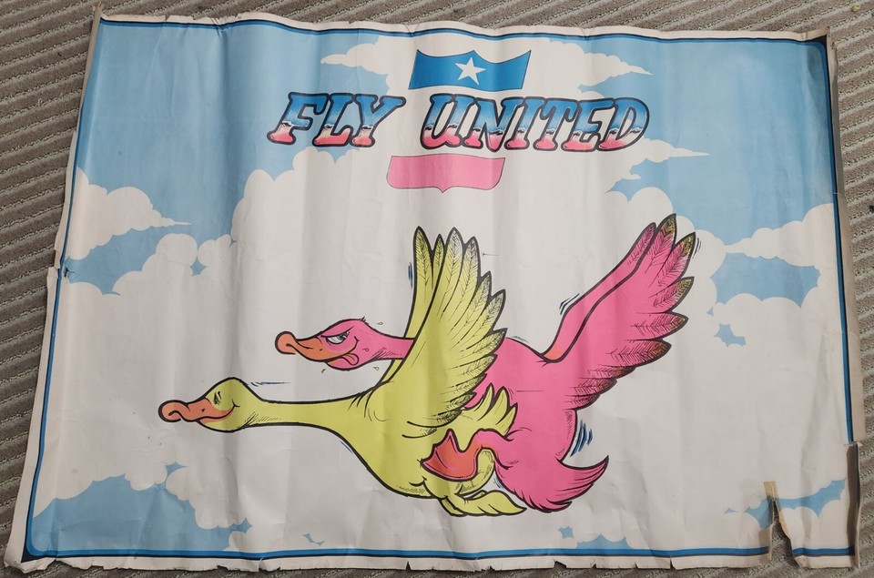 Vintage 1970s FLY UNITED Poster- Birds, Geese, Airline S3x *RARE* Black ...
