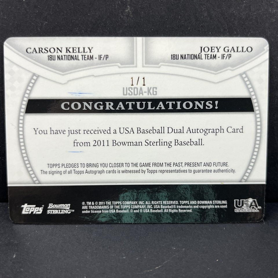 2011 Bowman Sterling 1/1 Auto Printing Plate RC Joey Gallo Carson Kelly ...