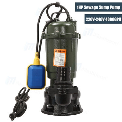 1HP 750W Cast Iron Sewage Submersibl Sump Pump 4000GPH w/ Float Switch ...