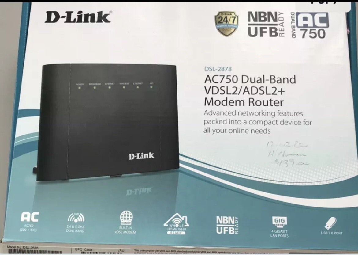 D-Link DSL-2878 Dual Band Modem Router AC750 With Box & Cables ...